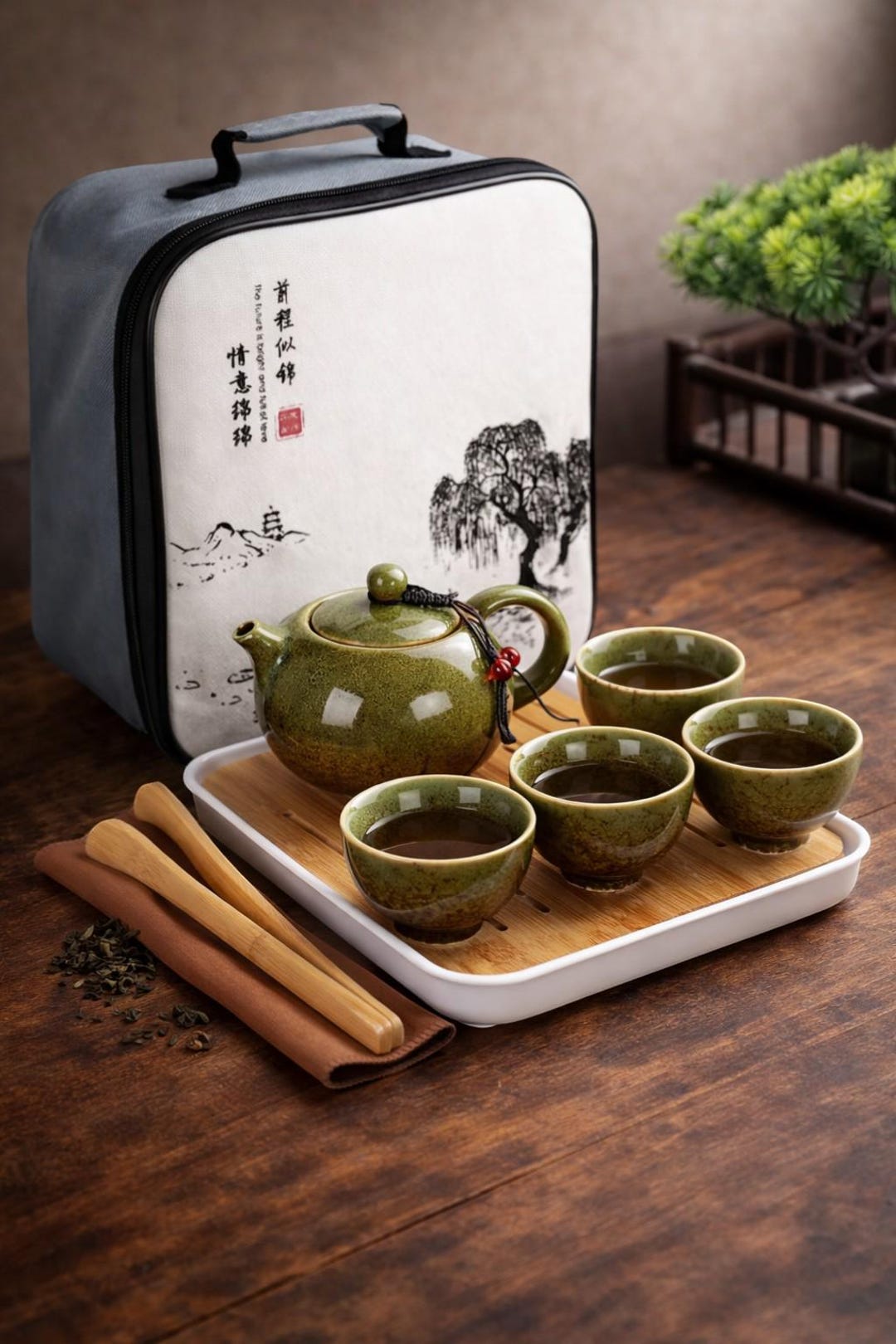 Portable Ceramic Tea Set With 4 Cups, Japanese Gongfu Travel Tea Kit - Etsy