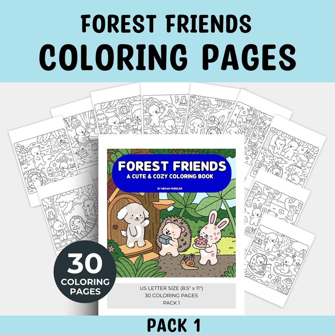 Forest Friends Coloring Pages, Cute Animal Coloring Book, Cozy ...