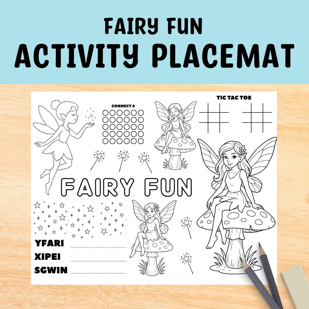 Fairy Activity Placemat, Kids Coloring Game Mat, Fairy Printable ...