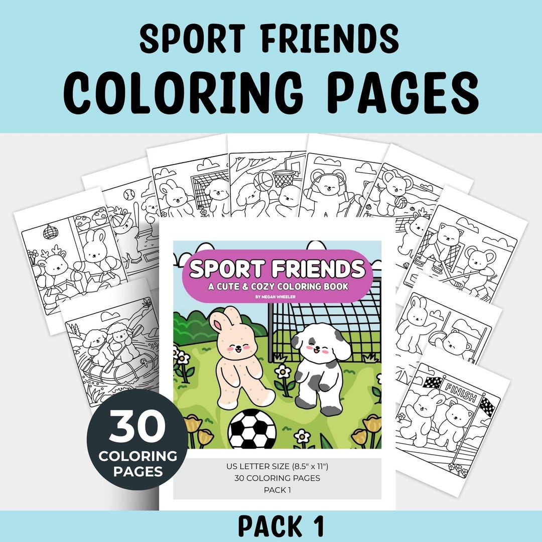 Sport Friends Coloring Pages, Cute Kids Activity Sheets, Cozy Printable ...