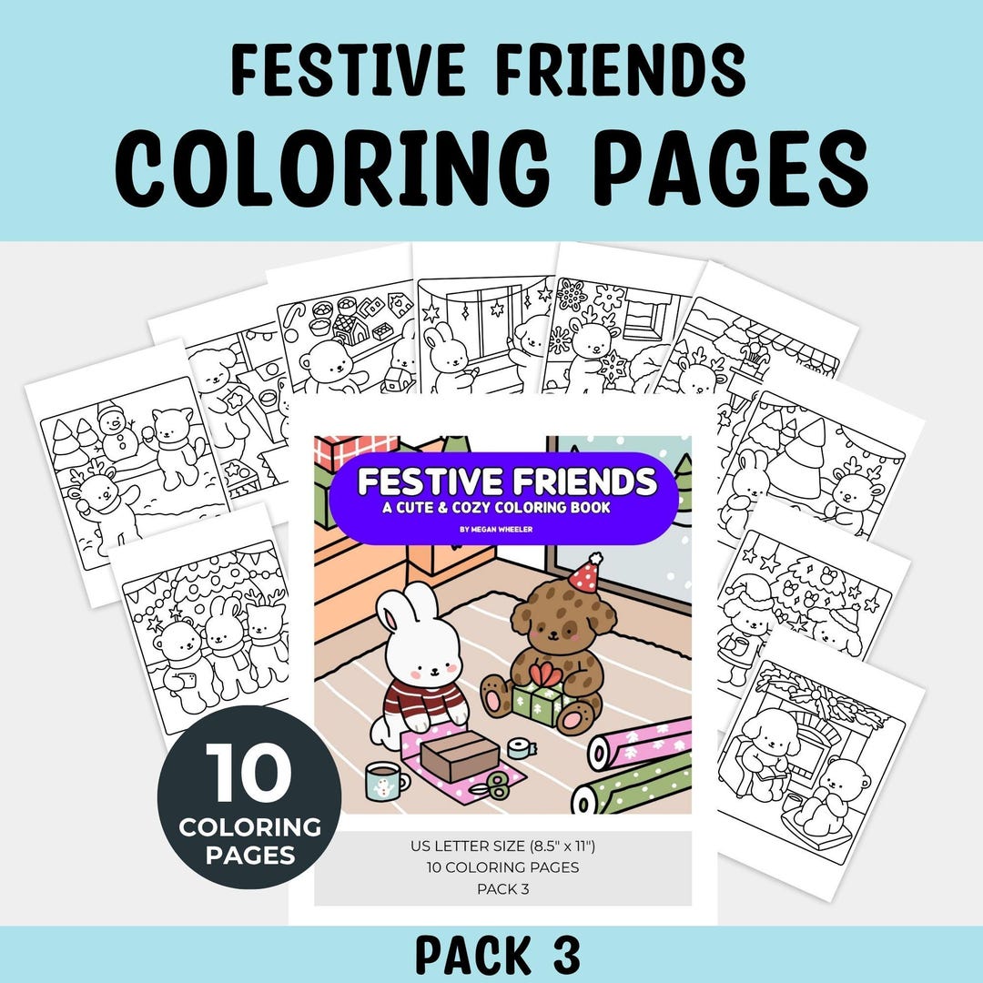 Forest Friends Coloring Pages, Cute Animal Coloring Book, Cozy ...