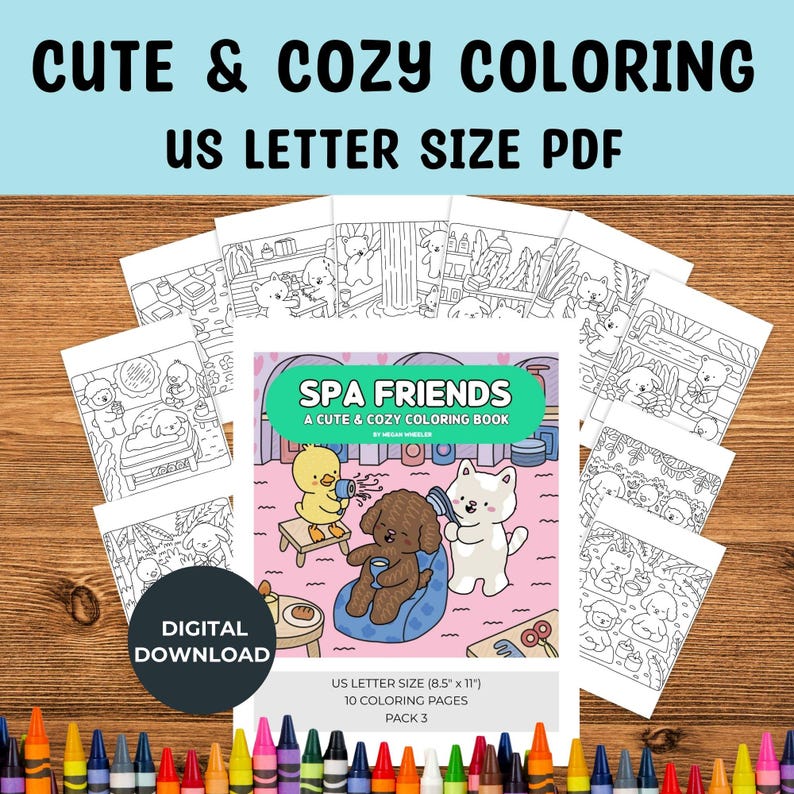 Spa Friends Coloring Pages, Cute Cozy Spa Theme, Relaxation Art ...