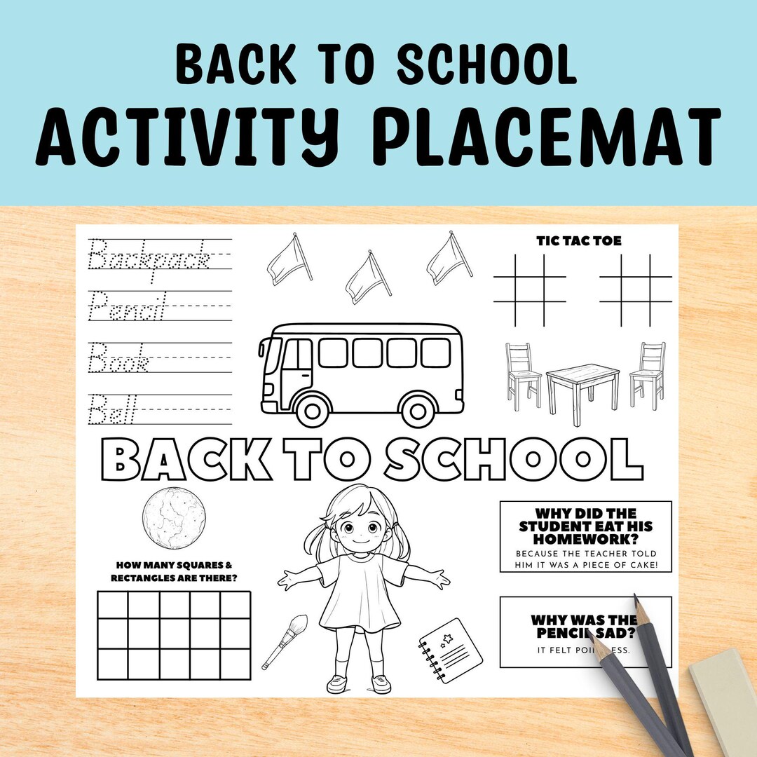 Back to School Placemat, Printable, Teacher, Coloring Craft, Kids Mat ...