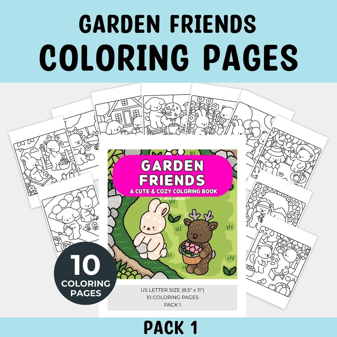 Garden Friends Coloring Pages, Cute Cozy Coloring Sheets, Fun Printable ...