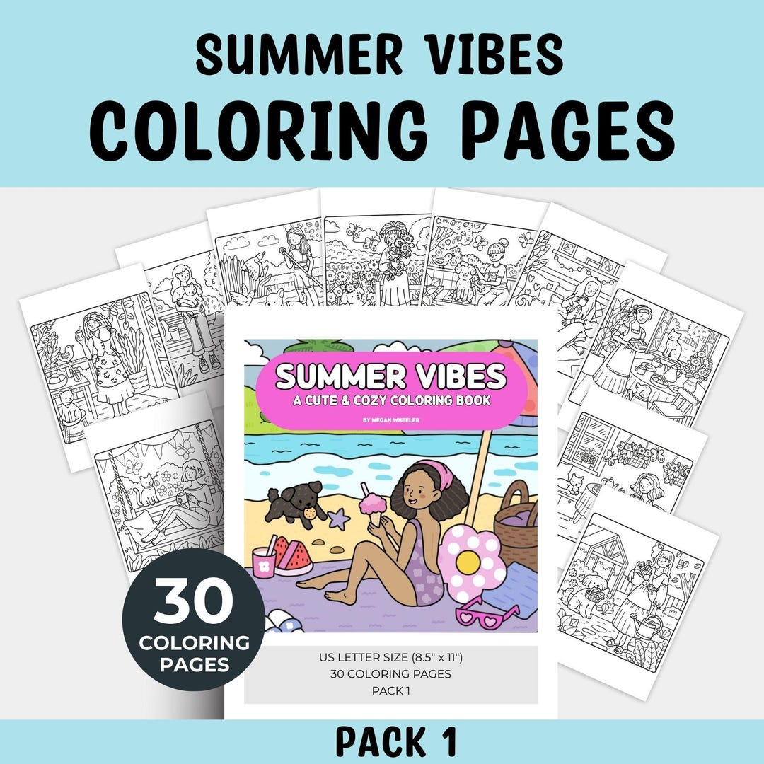 Summer Vibes Coloring Pages, Cute and Cozy Designs, Printable Art ...