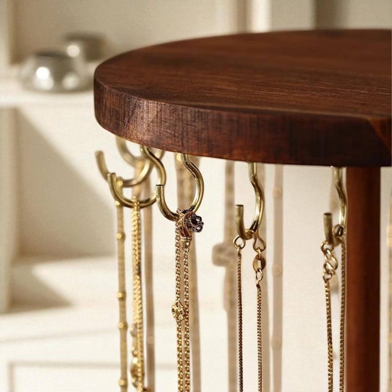 Walnut Wood Necklace Display Stand: Vertical Hook Jewelry Organizer ...