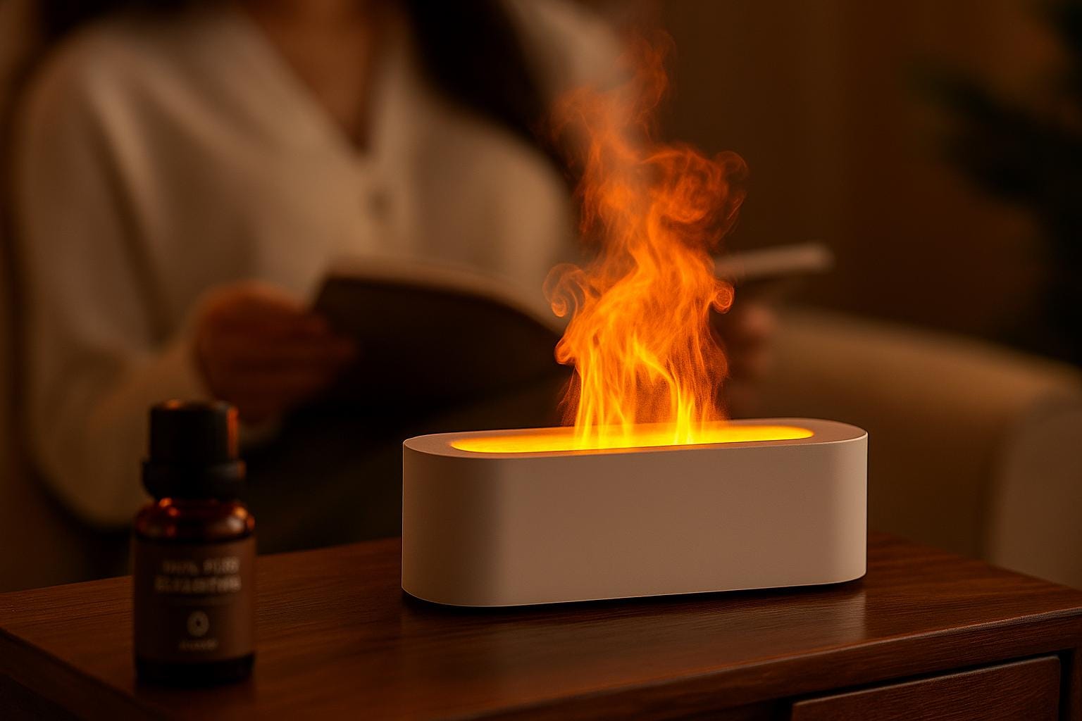 Flame Effect Aroma Diffuser – White LED Essential Oil Humidifier – Cozy ...