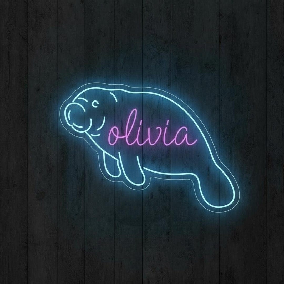 Custom Name Manatee LED Neon Sign | Cute Marine Animal Neon Sign ...