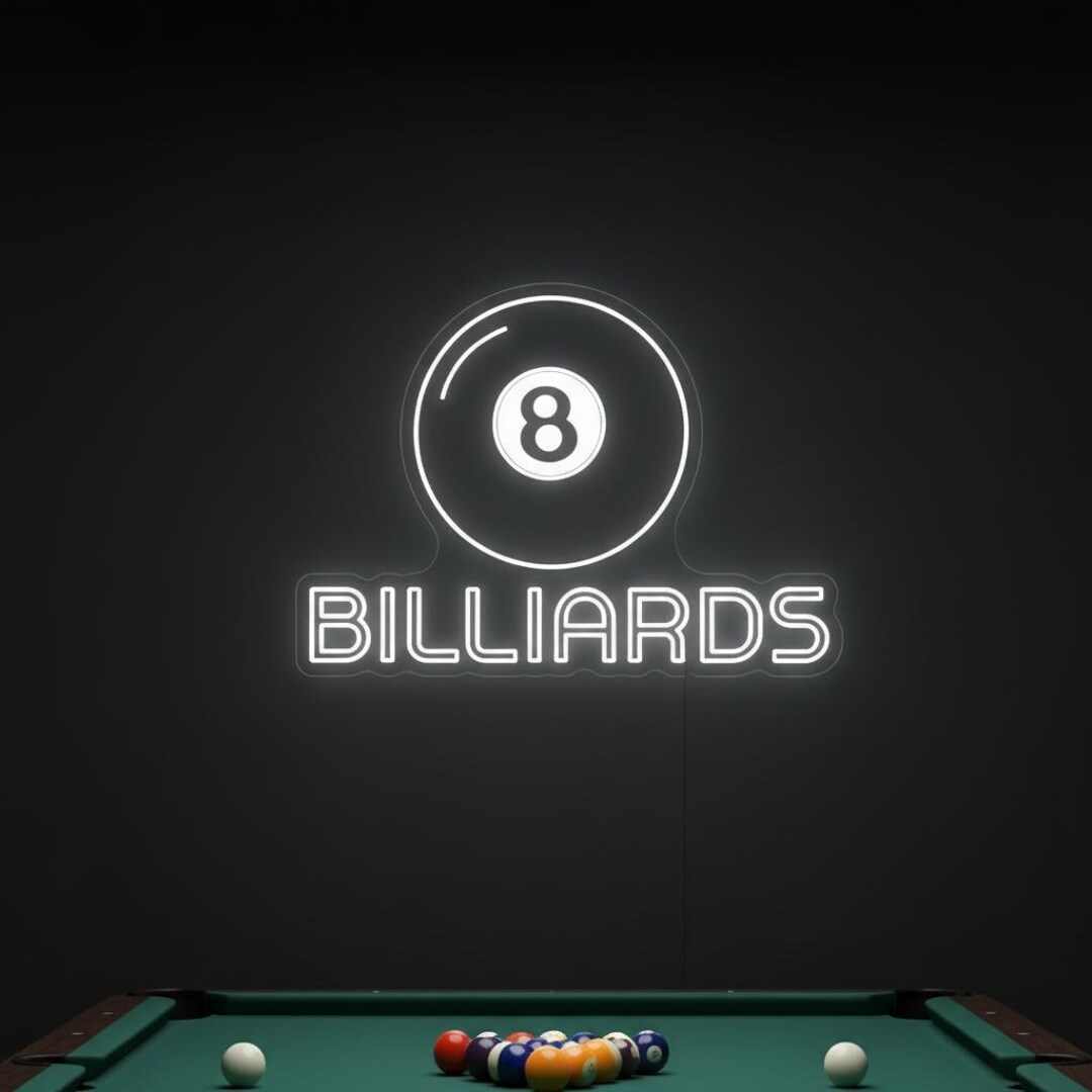 8 Ball Billiards LED Neon Sign | Pool Hall Room Wall Decor | Man Cave ...