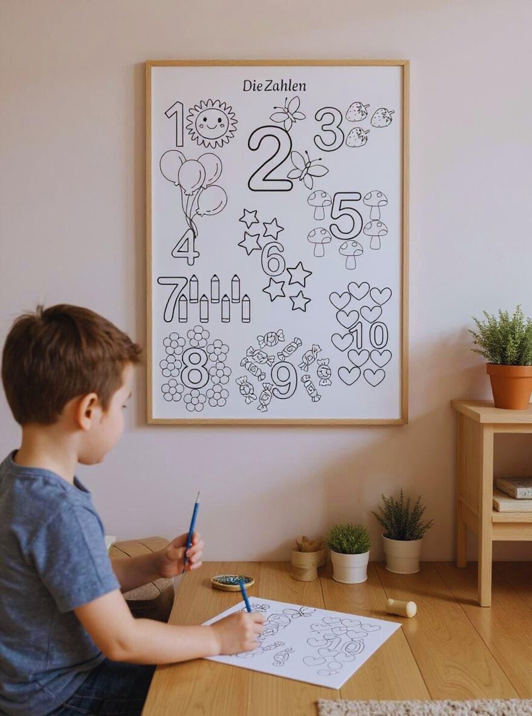 Numbers 1-10 Coloring Page, Learn Numbers Through Painting, DIN A4 A3 ...