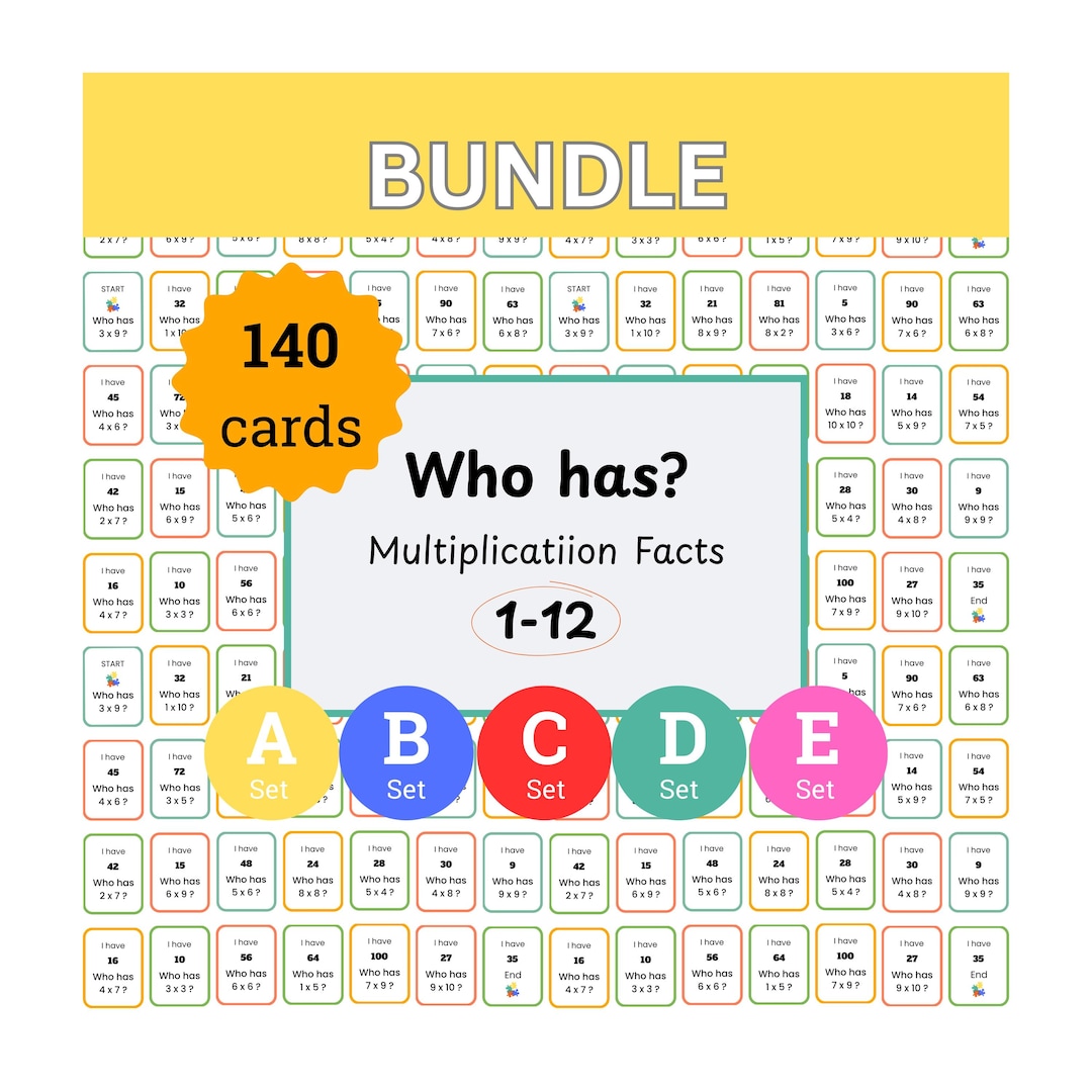 Multiplication Game Bundle: Times Tables 1-12, Math Flash Cards (PDF ...