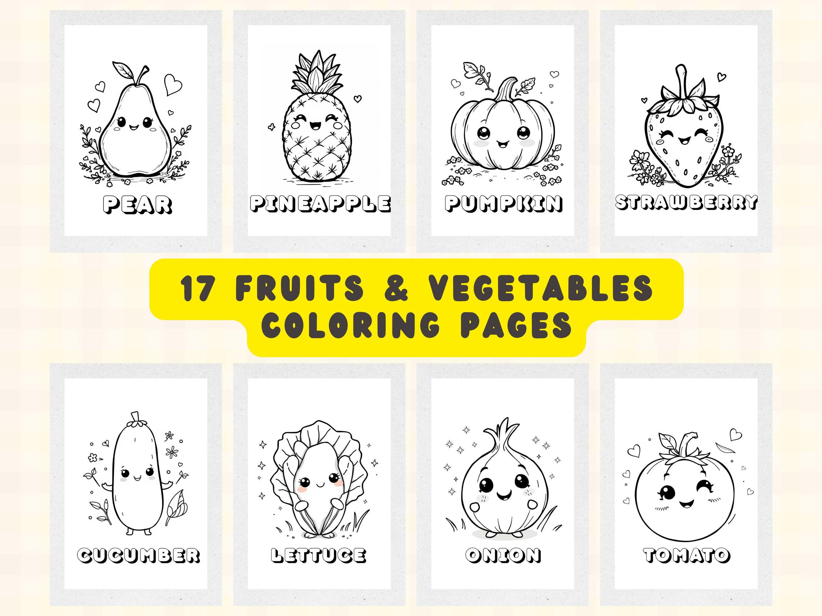 Fruits & Vegetables Coloring Pages: Educational Kids Activity (PDF ...