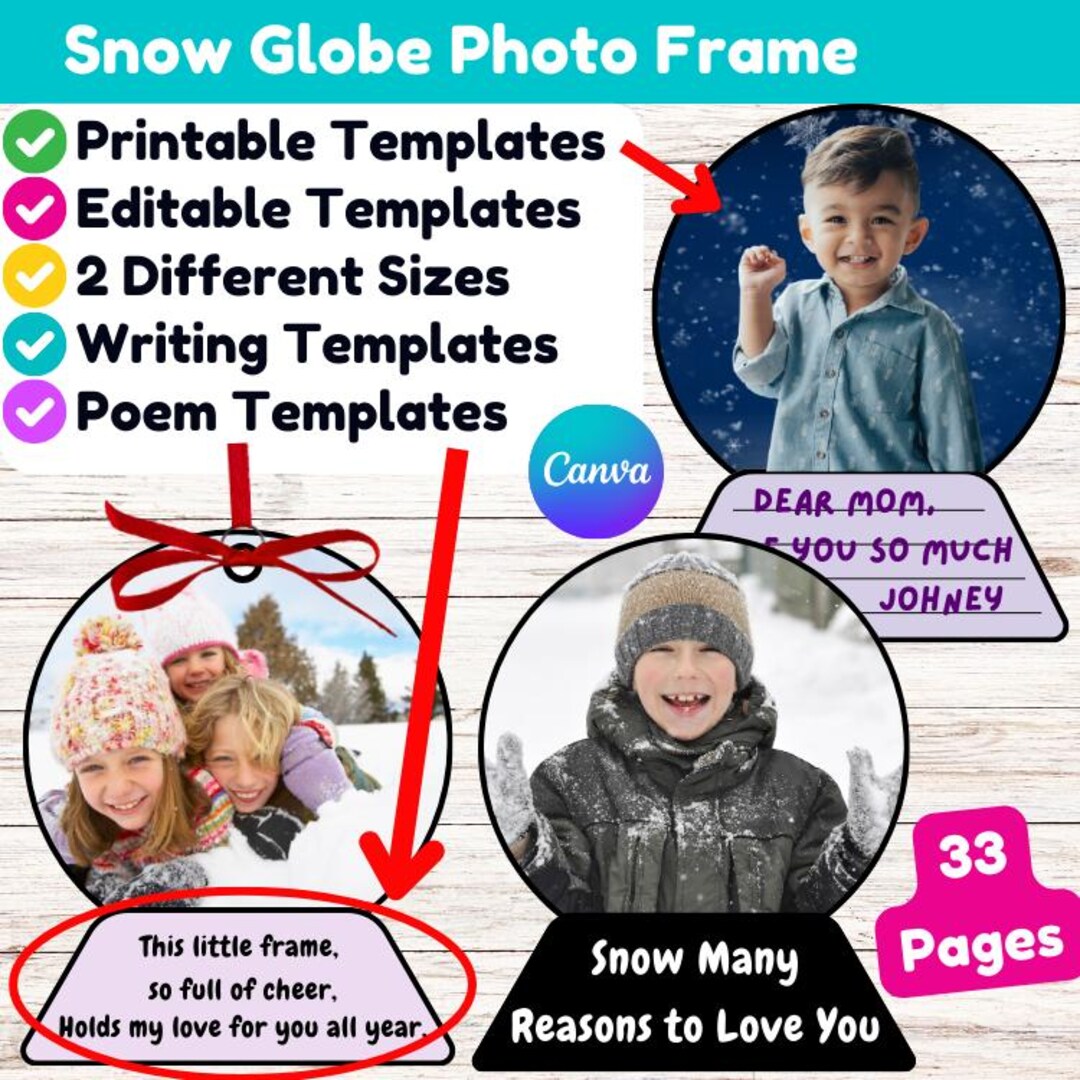 Winter Snow Globe Ornament Photo Craft | Canva Editable Templates ...