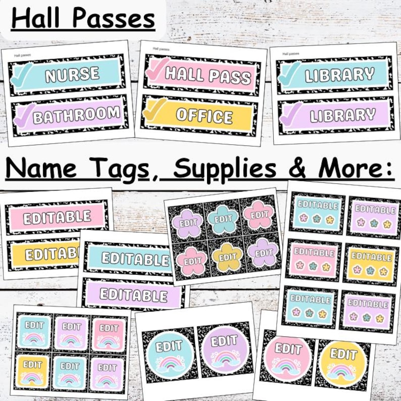 Pastel Composition Notebook Classroom Labels: Editable Teacher ...