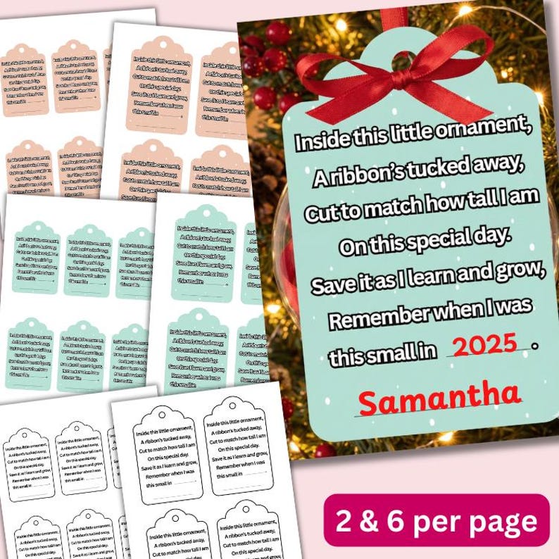 Editable Ribbon Height Ornament Poem and Gift Tags for Parents and ...
