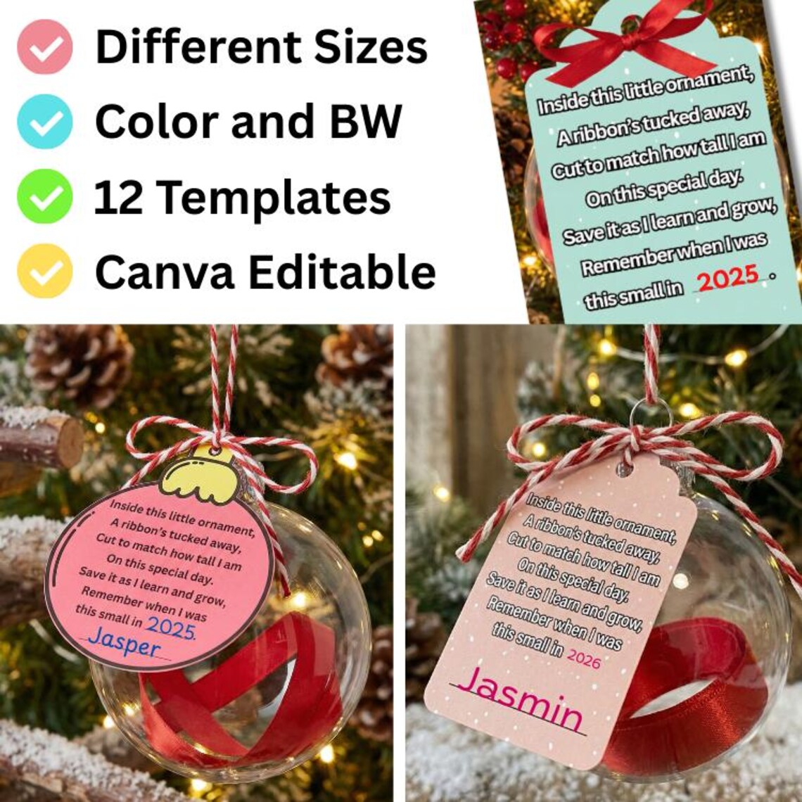 Editable Ribbon Height Ornament Poem and Gift Tags for Parents and ...