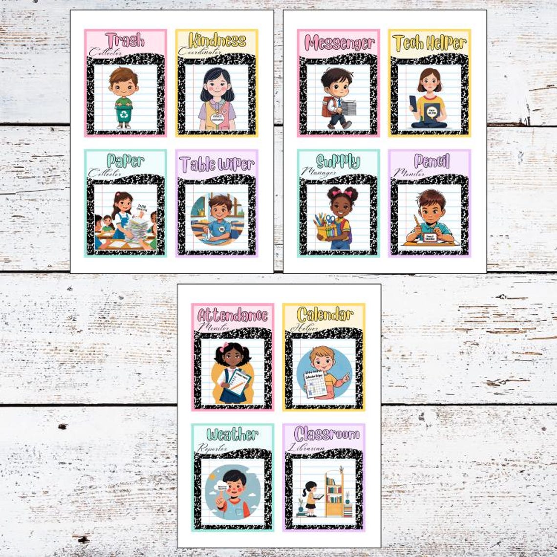 Editable Classroom Jobs Chart: Pastel Composition Notebook Theme ...
