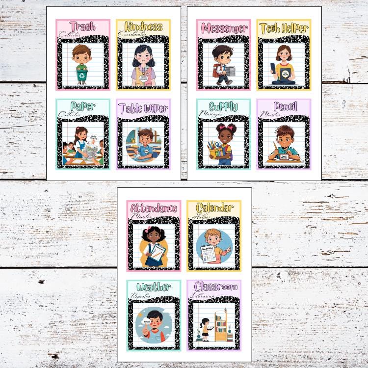 Editable Classroom Jobs Chart: Pastel Composition Notebook Theme ...