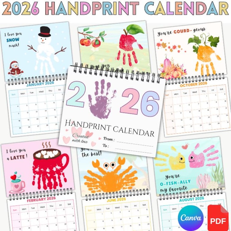 2026 Handprint Calendar for Grandparents Printable Gift From Kids ...
