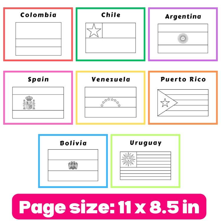 Hispanic Heritage Month Flags Coloring Sheets | Spanish Speaking ...