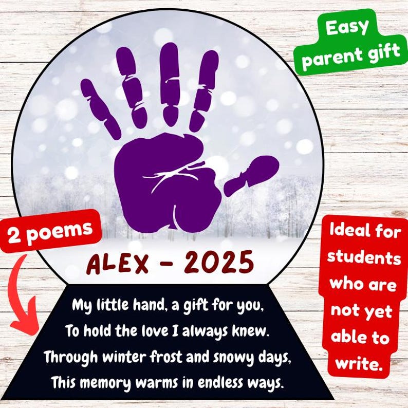 Snow Globe Ornament Handprint Poem Craft Editable Template | Winter ...