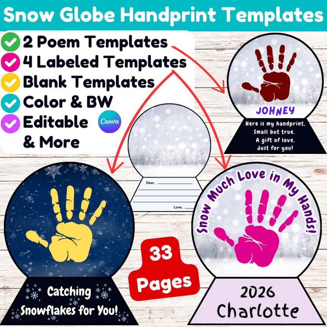 Snow Globe Ornament Handprint Poem Craft Editable Template | Winter ...