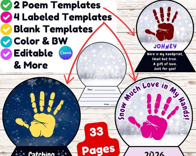 Snow Globe Ornament Handprint Poem Craft Editable Template | Winter ...