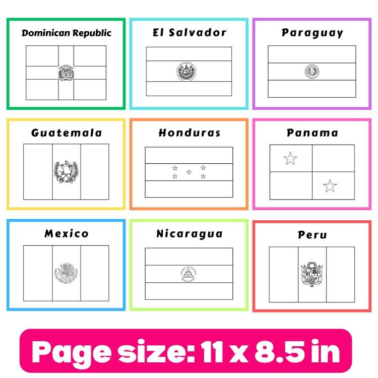 Hispanic Heritage Month Flags Coloring Sheets | Spanish Speaking ...