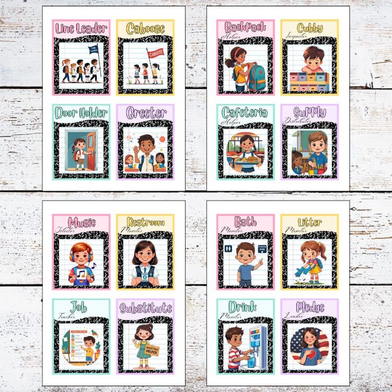 Editable Classroom Jobs Chart: Pastel Composition Notebook Theme ...
