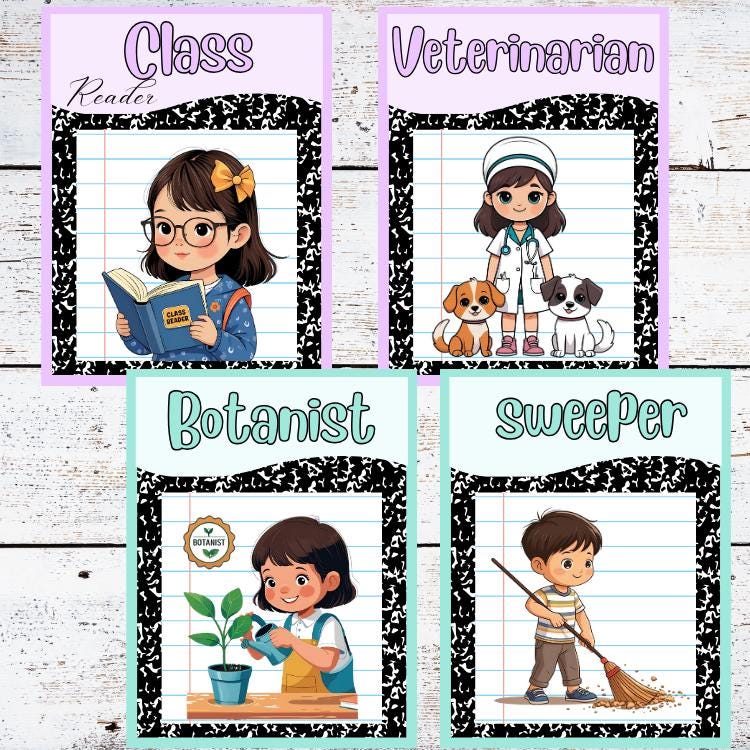 Editable Classroom Jobs Chart: Pastel Composition Notebook Theme ...
