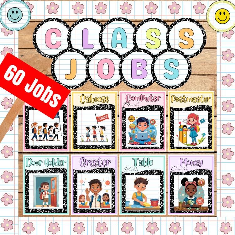 Editable Classroom Jobs Chart: Pastel Composition Notebook Theme ...