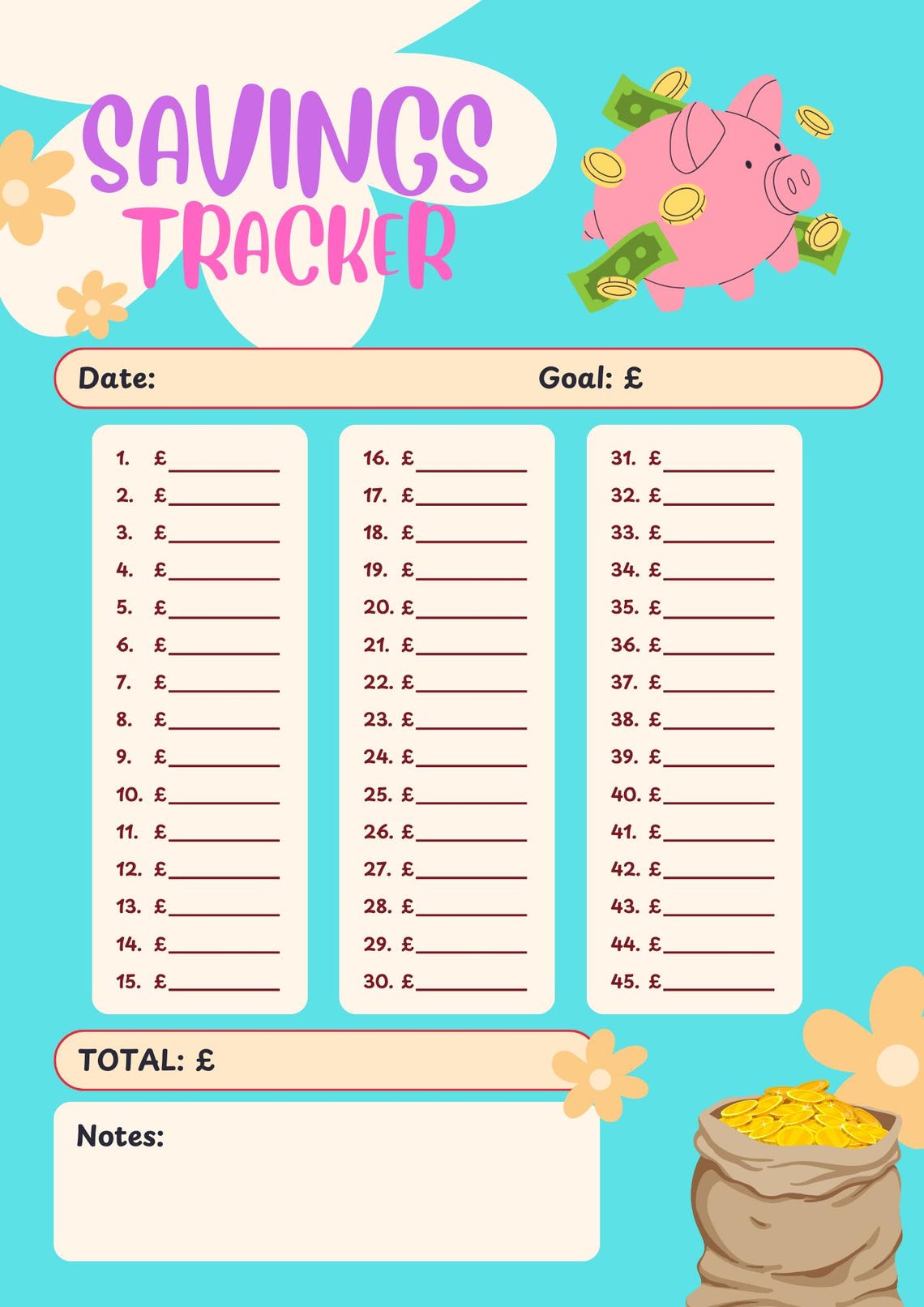 Piggy Bank Savings Tracker Printable | Money Savings Goal Sheet ...