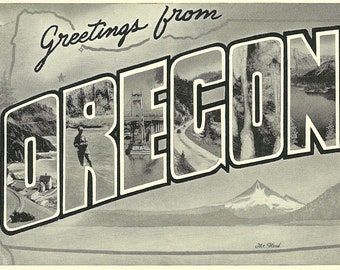 OREGON Big Letters Vintage Postcard - INSTANT DOWNLOAD - Retro Postcard ...