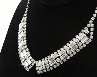 1950s Art Deco Clear Rhinestone Necklace / Wedding / Prom / Unsigned ...