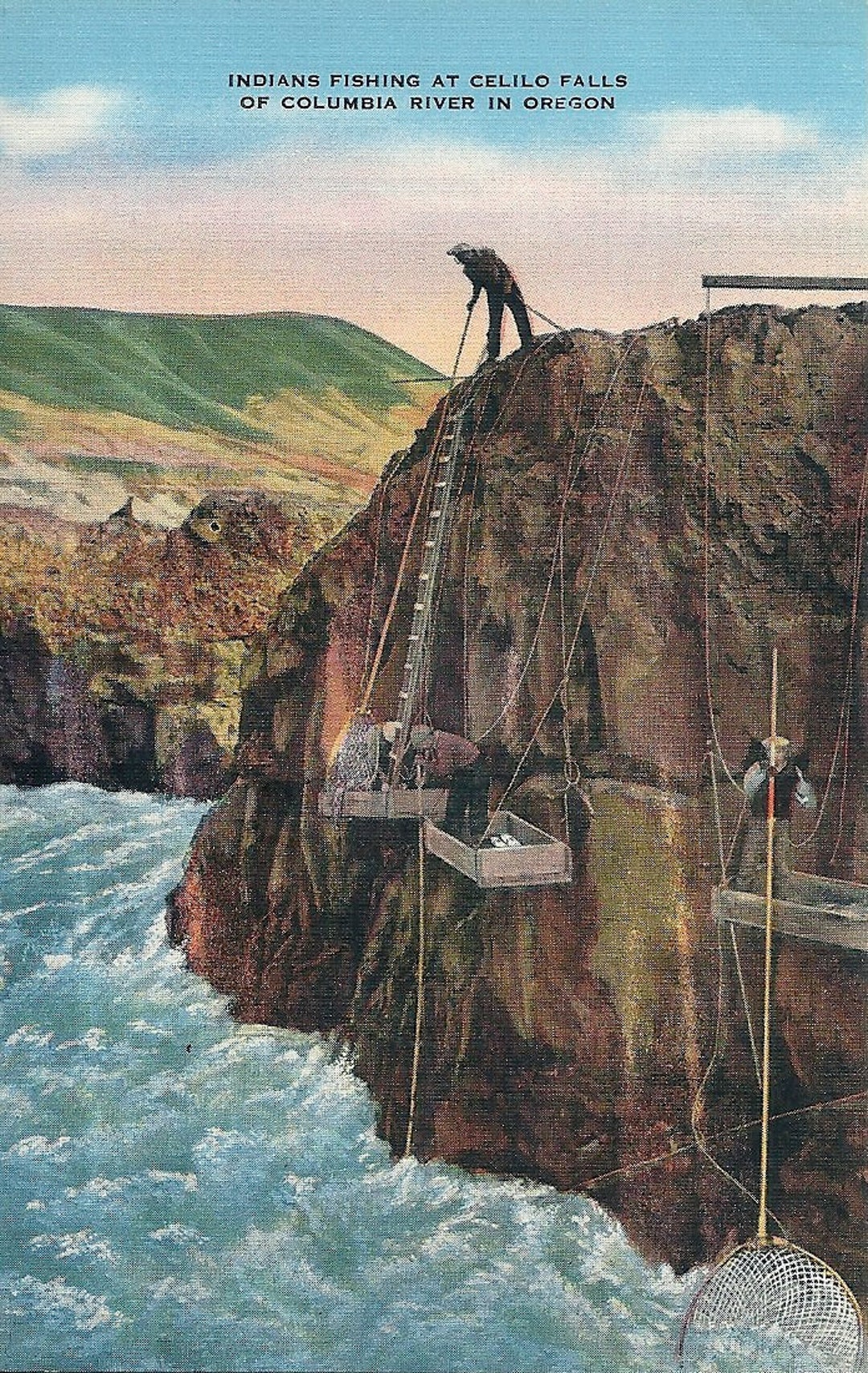 Vintage 1930s Celilo Falls Fishing Historic Oregon Postcard Before the ...
