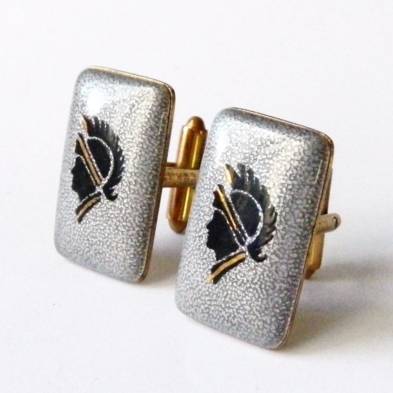 Vintage 1950s Roman Knight in Armor Cuff Links - Gem