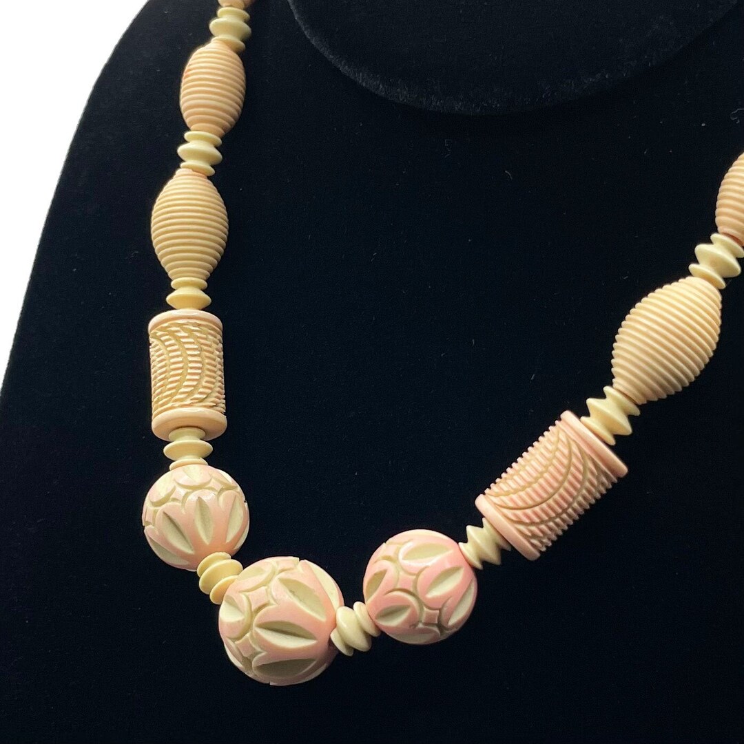 Vintage 1930s Carved Celluloid Art Deco Bead Necklace - Etsy