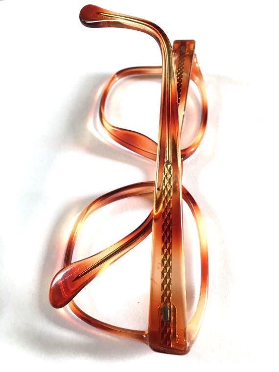 Vintage 1980s Amber Tortoise Shell Eyeglass Frames - Gem