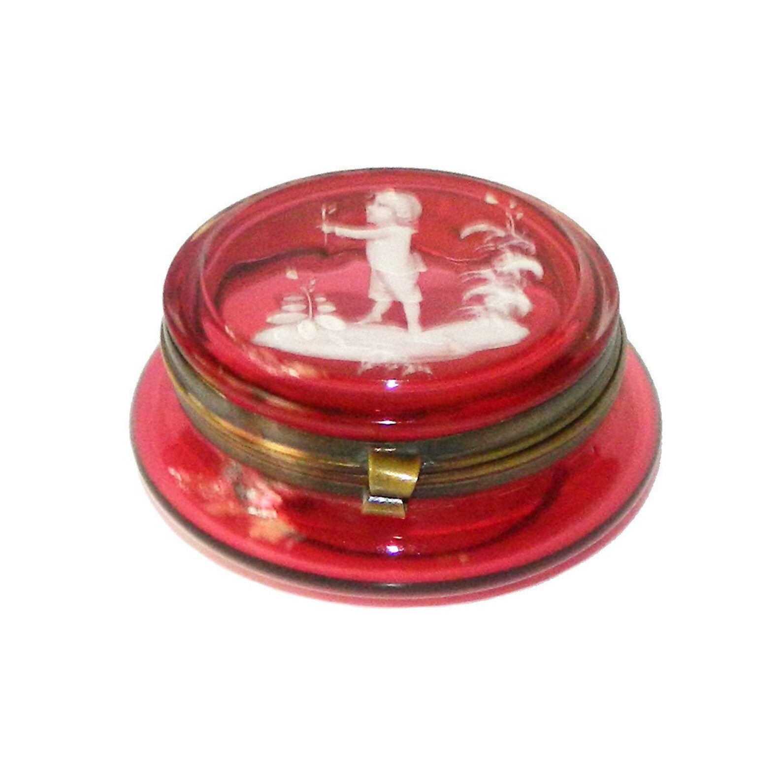 Antique Cranberry Glass Patch Box Mary Gregory - Etsy