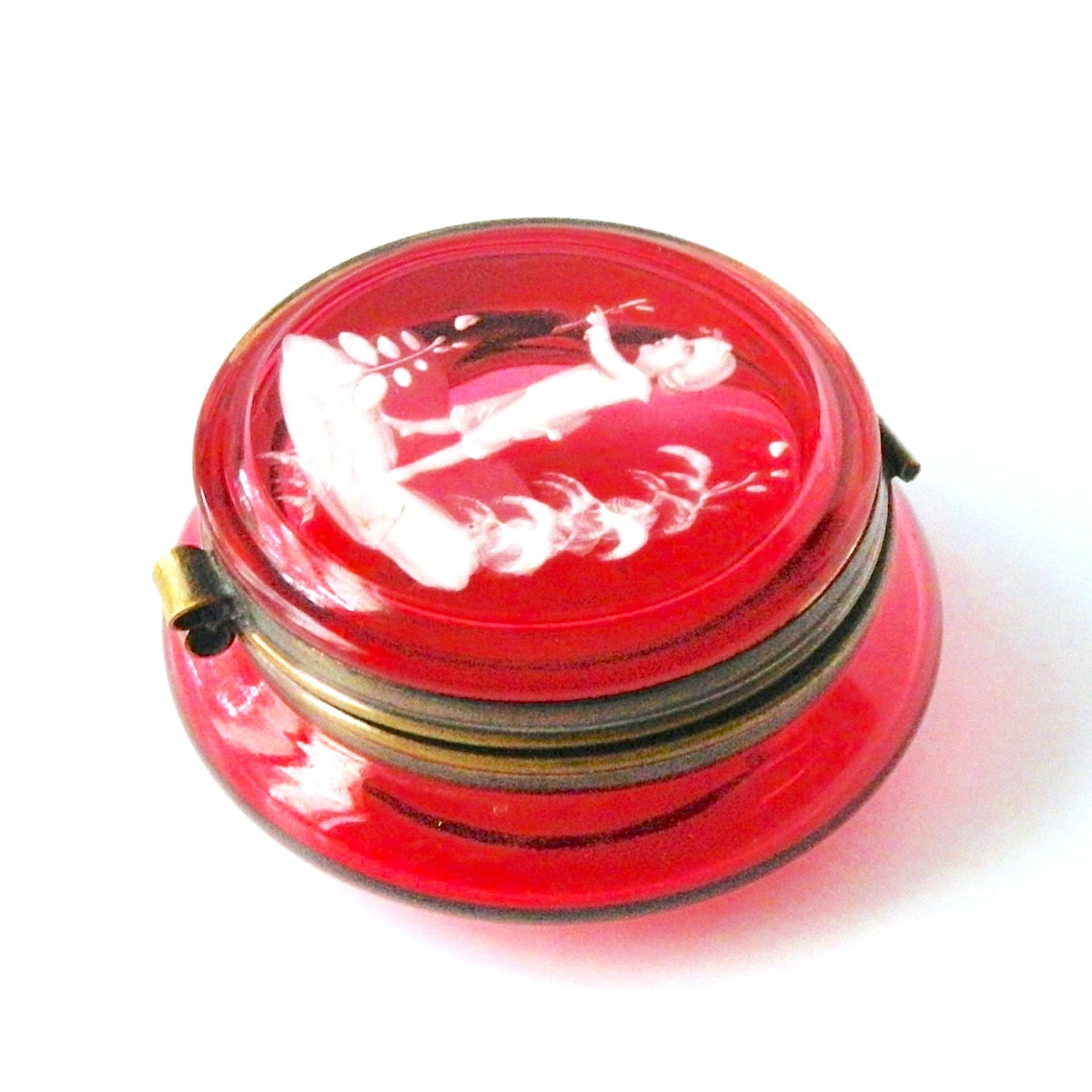 Antique Cranberry Glass Patch Box Mary Gregory - Etsy