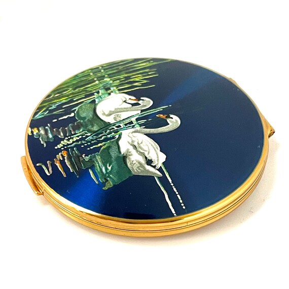 Vintage 1950s Stratton Compact Enameled with Swans - Gem