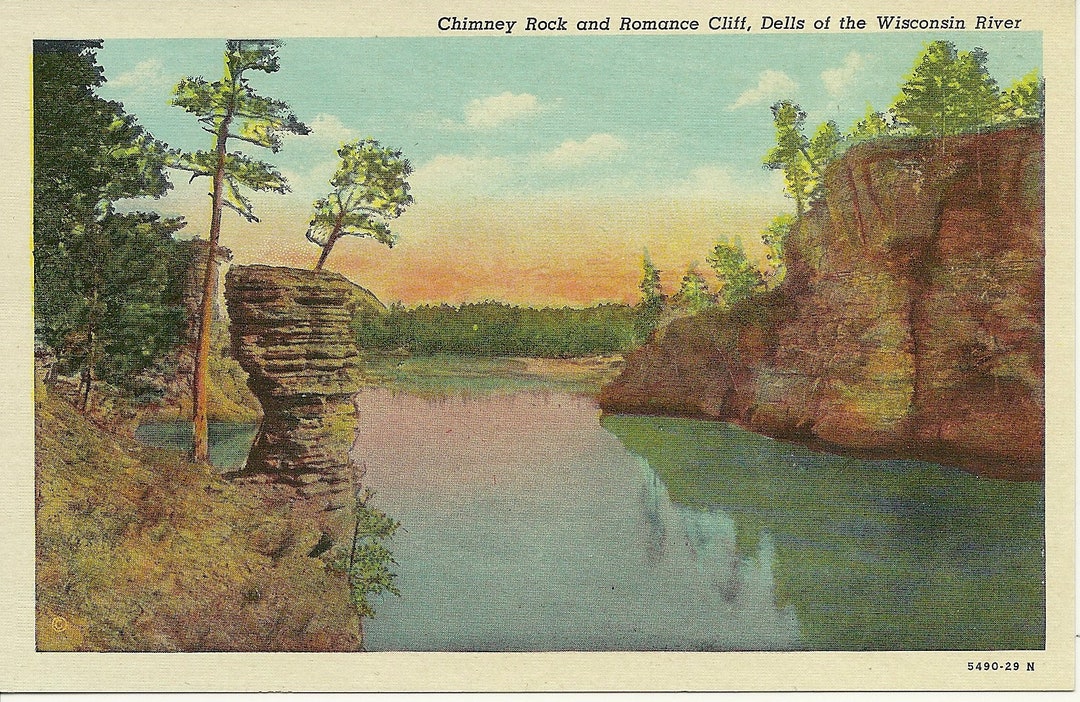 Vintage 1930s Wisconsin Dells Postcard Chimney Rock and Romance Cliff ...