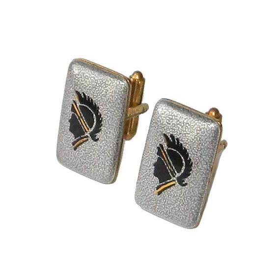 Vintage 1950s Roman Knight in Armor Cuff Links - Gem