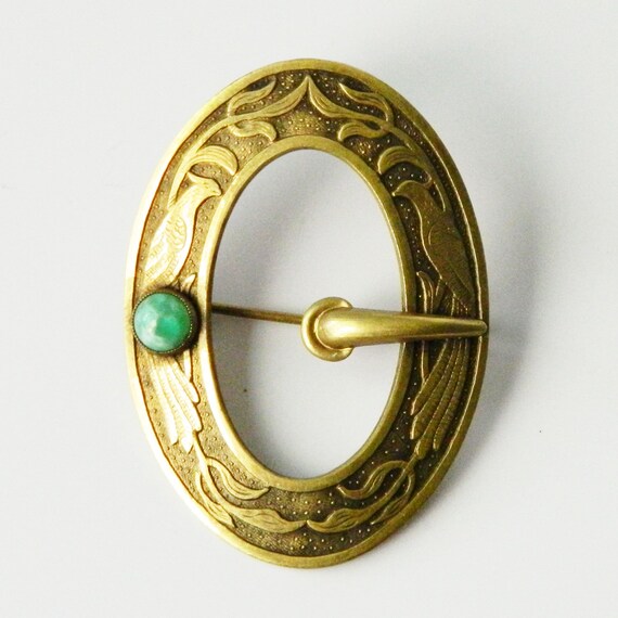 Antique Art Nouveau Brooch Belt Buckle with Birds - Gem