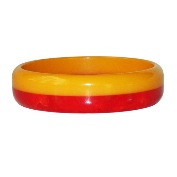 Vintage Red and Yellow Half and Half Bakelite Bangle Bracelet Etsy