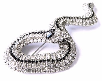 Vintage Enameled Rhinestone Snake Brooch | Etsy