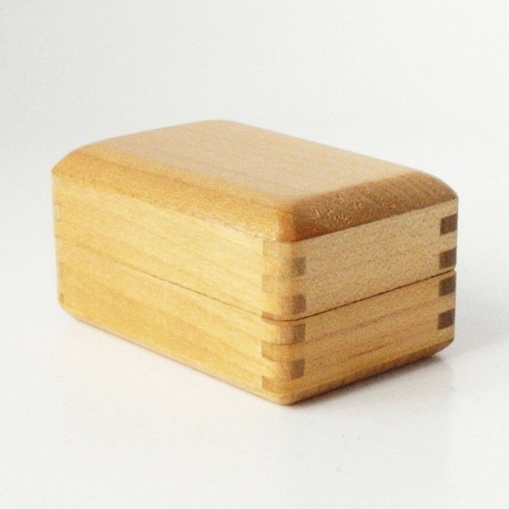 Vintage Mahogany Wooden Ring Box - Gem