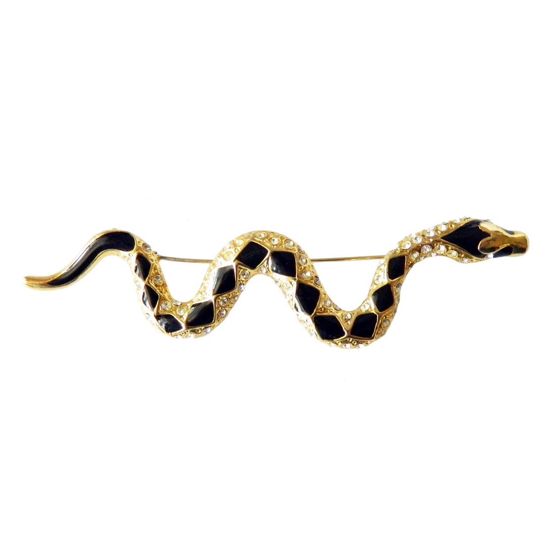 Vintage Enameled Rhinestone Snake Brooch - Etsy