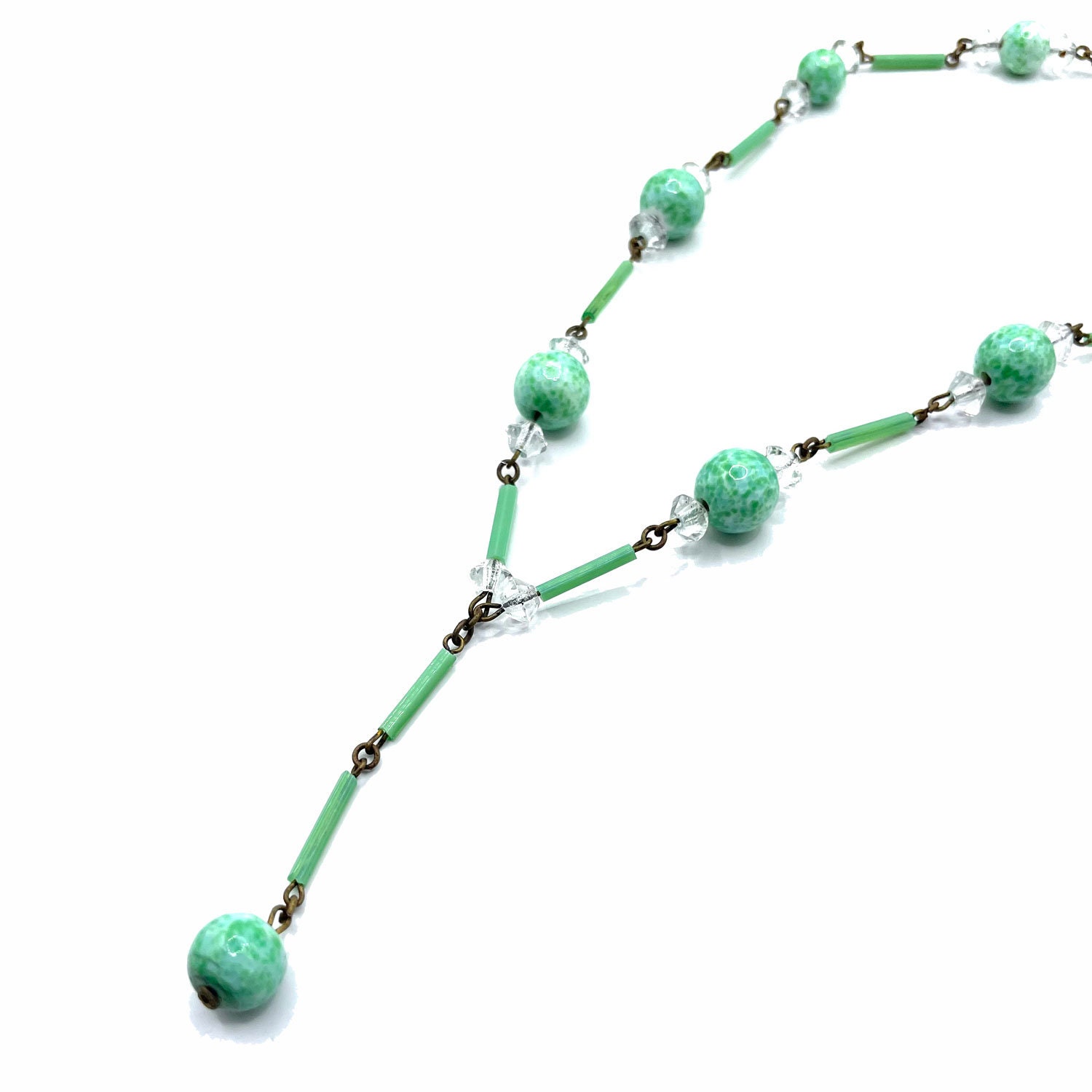 Antique Czechoslovakian Glass Y Style Beaded Pendant Necklace - Etsy