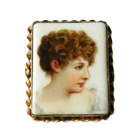 Antique Ceramic Cameo Brooch - Gem